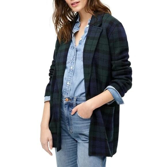 J. Crew | Jackets & Coats | J Crew Plaid Sophie Wool Blend Sweater ...